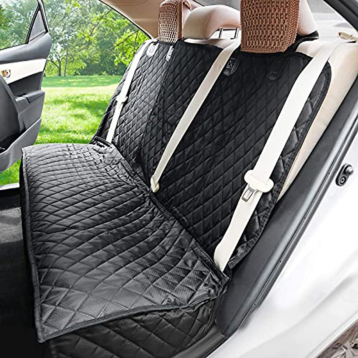 PETICON Dog Car Seat Covers for Back Seat, Waterproof Scratchproof Pet Bench Seat Covers for Cars, Trucks, SUVs, Nonslip Durable Back Seat Cover for Dogs, Washable Backseat Protection, Black