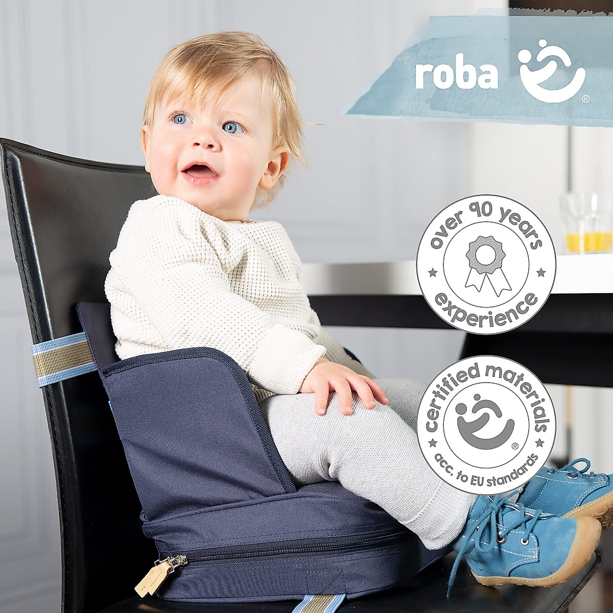 roba Booster Seat, Mobile Inflatable Child Seat with Raised Side Panels, Flexible Booster Seat for Home and Travel