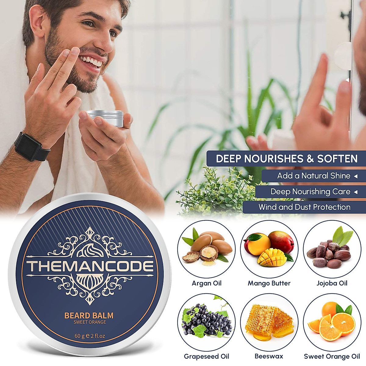 THEMANCODE Beard Grooming Kit w/ Beard Wash Soap, Beard Oil, Beard Conditioner Balm, Beard Brush, Beard Comb, Beard Shaving Scissors, Beard Growth Beard Care Gifts for Men