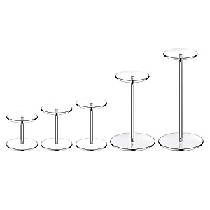 5Pcs Acrylic Hat Stand in Different Sizes Multifunctional Acrylic Display Riser Round Barbell Pedestal Clear Acrylic Stand for Wig Watch Hat Cupcake Jewelry Display 4.72-13.87 in Height 3-3.94 in Dia