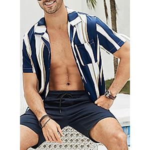 JMIERR Men's Button Up Hawaiian Shirt Tropical Floral Short Sleeve Mens Beach Shirts Summer Vacation Shirts with Pockets, US 40(M), Sky Blue