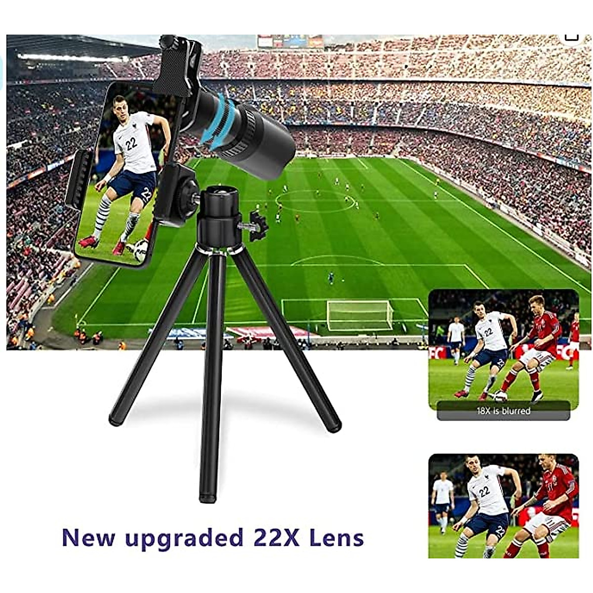 Selvim Phone Camera Lens Phone Lens Kit 4 in 1, 22X Telephoto Lens, 235° Fisheye Lens, 0.62X Wide Angle Lens, 25X Macro Lens, Compatible with iPhone 7 8 11 pro max X XS XR Android Samsung