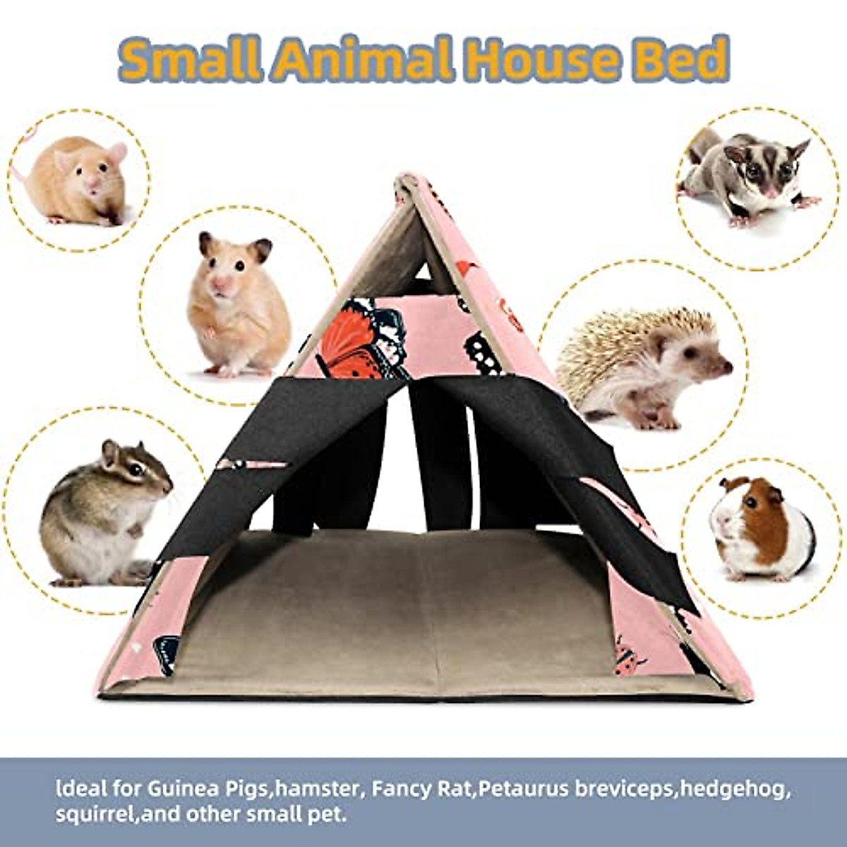 enheng Small Pet Hideout Sweet Butterflies Flying Lady Bug Pattern Hamster House Guinea Pig Playhouse for Dwarf Rabbits Hedgehogs Chinchillas