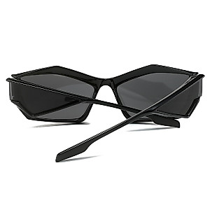 Gleyemor Trendy Wrap Around Fashion Sunglasses for Men Women, Cool Sport Y2K Sunglasses Future Style Glasses (Black/Grey)