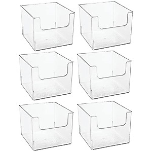 mDesign Modern Plastic Open Front Dip Storage Organizer Bin Basket for Closet Organization - Shelf, Cubby, Cabinet, and Cupboard Organizing Decor - Ligne Collection - 6 Pack - Clear