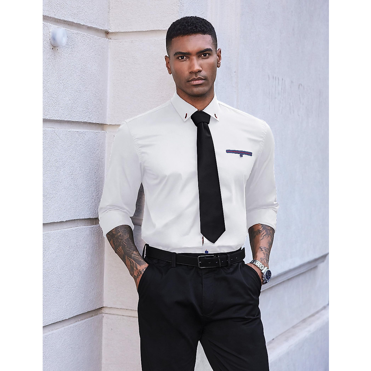 Coofandy Men's Fashion Slim Fit Dress Shirt Casual Shirt,01-white, Medium