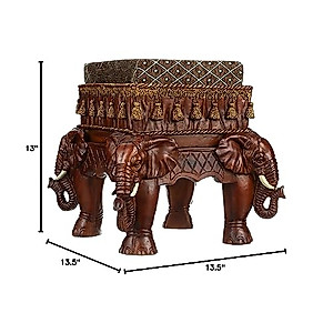 Design Toscano Maharajah Elephants Indian Decor Upholstered Footstool, 13 Inches Wide, 13 Inches Deep, 13 Inches High, Handcast Polyresin, Wood Tone Finish