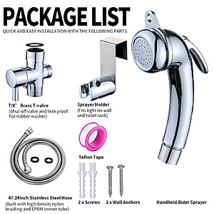 Handheld Bidet Sprayer Kit for Toilet, Zeromix Bathroom Toilet Bidet Attachment Set,Multi-Function for Baby Cloth Diaper Sprayer,Shattaf Sprayer,Pets Shower,Toilet or Wall Mounted