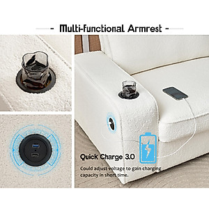 VanAcc Modern Sofa, 89in Comfy Couch with Cup Holders & USB Charging Ports, Offwhite Bouclé Couch- Deep Seat Sofa Couch for Living Room