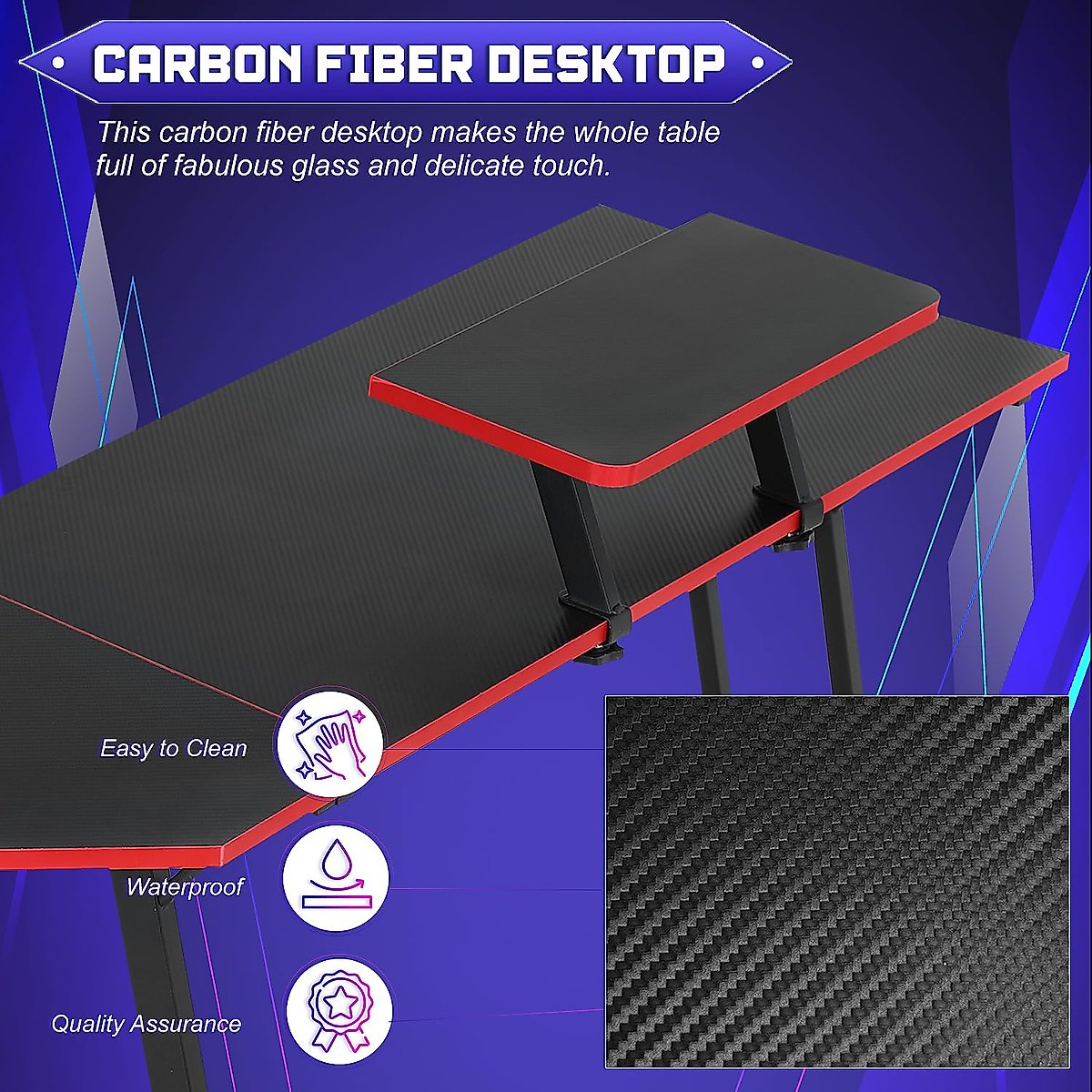 NChanmar L Shaped Gaming Desk, Computer Corner Desk with Monitor Riser Stand, Home Office Desk Corner Desk for Studying, Working, L Desk with Large Desktop, Black