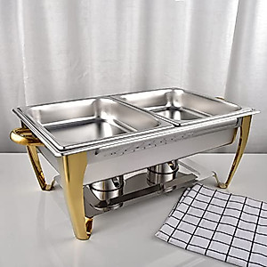 HONHPD 9 Quart Chafing Dish Buffet Set, Stainless Steel Chafing Dishes Silver Rectangular Catering Chafer Warmer with Food Tray Lid and Fuel Holder for Wedding Party Banquet Catering Events