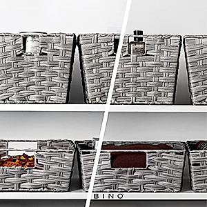 BINO 2 Pack Woven Resin Basket Organizer - Shelf Organizer with Built-in Carry Handles, Medium - Light Grey