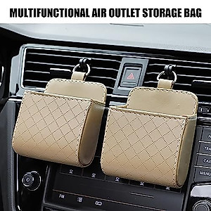 Fogfar 1 PC Car Air Vent Storage Bag, Car Leather Multi-functional Box, Used for Mobile Phones, Key Racks, Sunglasses Storage Boxes, Suitable for Most Cars (Beige)