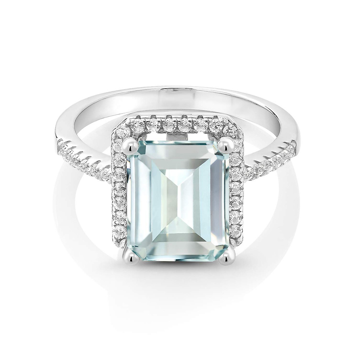 Gem Stone King 925 Sterling Silver Gemstone Birthstone Engagement Ring | Emerald Cut 10X8MM | Wedding Engagement Anniversary Promise Ring For Women | Available In Size 5, 6, 7, 8, 9