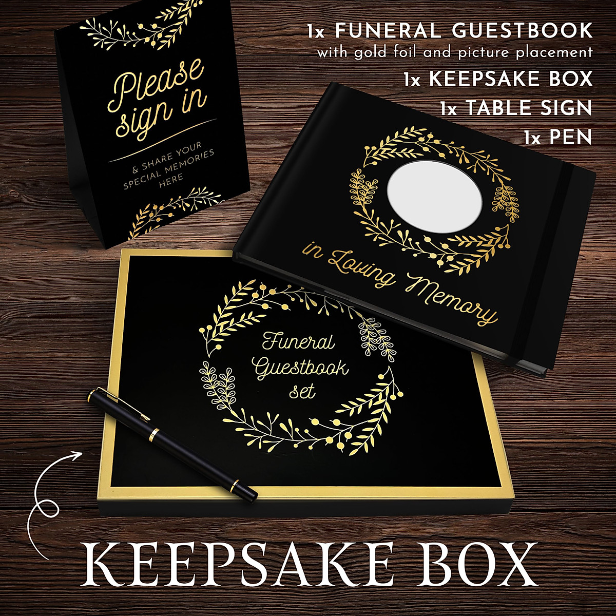 Elegant Black Funeral Guest Book, 10 x 8 Inches 120 Pages Guest Book for Funeral, 360 Entries Guest Book for Funeral and Memory, Memorial Service Guest Book with Pen and Sign, Memorial Guest Book