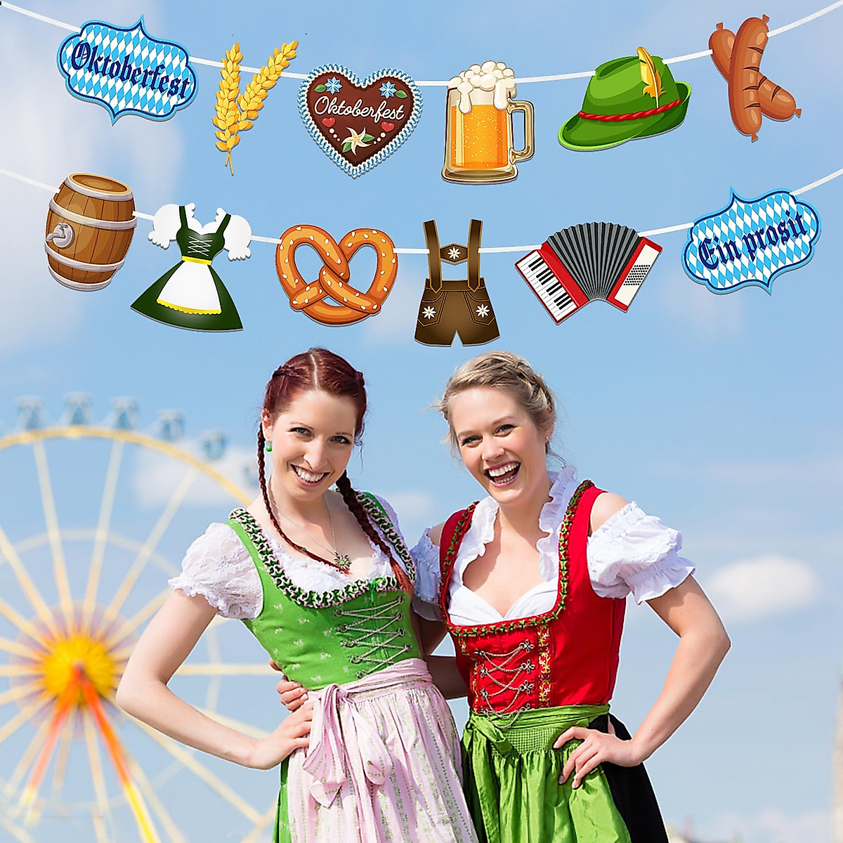 2Pcs Oktoberfest Banner, Oktoberfest Garland, Bavarian Flag, Oktoberfest Bunting Sign Banner, Backdrop Photo Booth Props for Beer Theme Party Supplies, Oktoberfest Party Decorations
