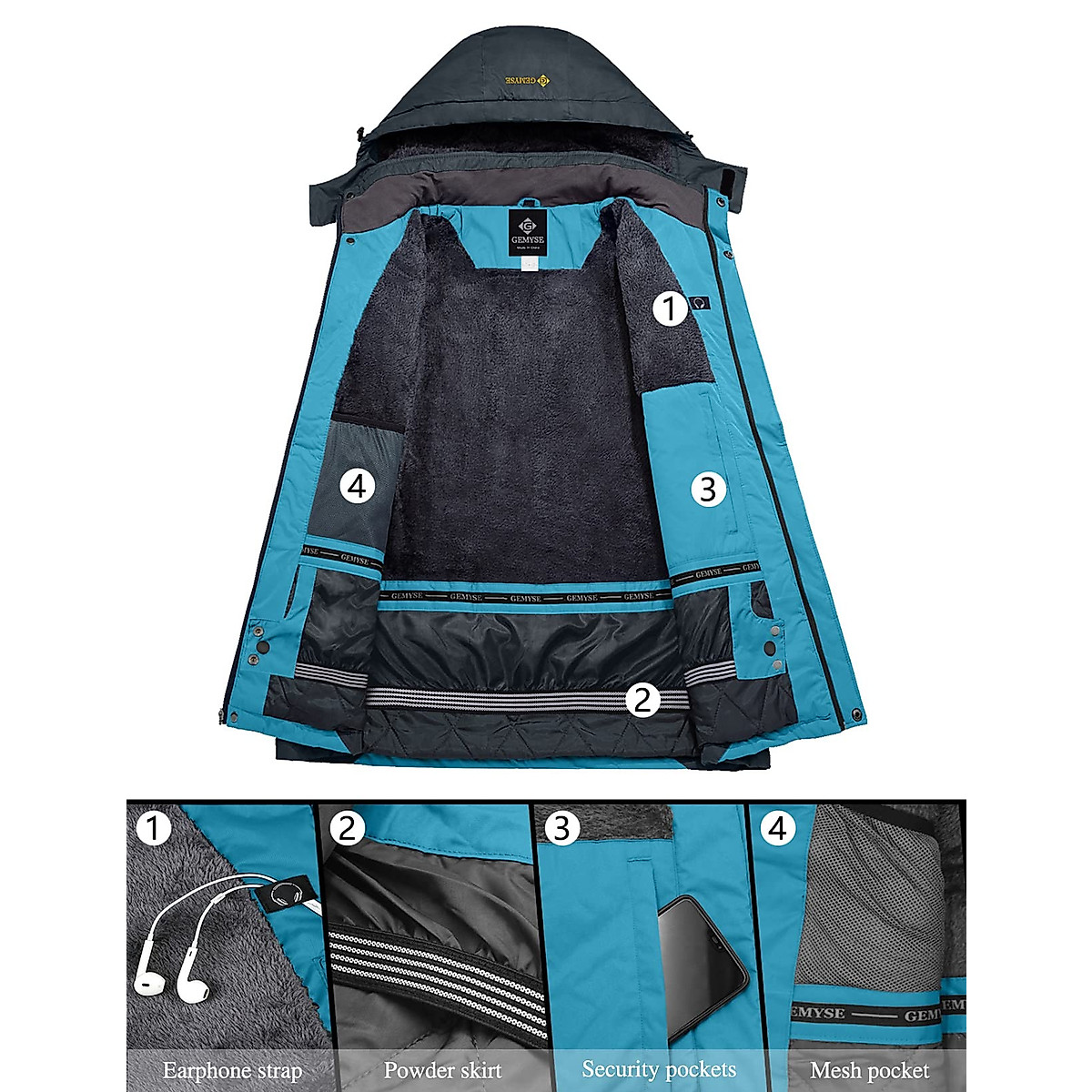 GEMYSE Women's Mountain Waterproof Ski Snow Jacket Winter Windproof Rain Jacket (Acid Blue, XXLarge)