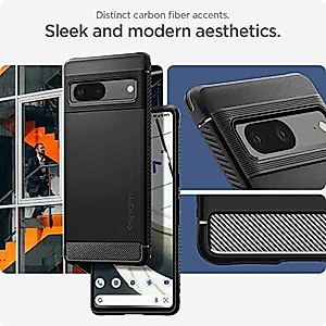Spigen Rugged Armor Pixel 7 Case (2022) - Matte Black, Carbon Fiber, Shock-Absorbent