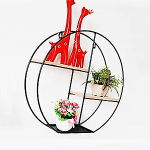 KEPMOGOH Round Floating Shelves, Wall Mounted Hanging Shelf, Geometric Style Decor Display Shelf, Wood Metal Decorative Wall Shelf for Living Room, Bedroom, 39×10cm