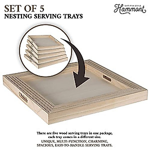 Hammont Wooden Square Nested Serving Trays (Largest Tray is 16") 5 Piece Set of Wood Trays for Crafts with Cut Out Handles | Kitchen Nesting Trays for Serving Pastries, Snacks, Mini Bars, Chocolate