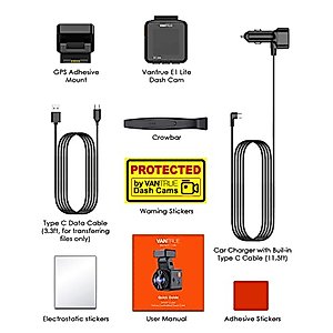 Vantrue E1 Lite 1080P WiFi Mini Dash Cam with GPS and Speed, Free APP, Voice Control Front Car Dash Camera, 24 Hours Parking Mode, Night Vision, Motion Detection, Loop Recording, Support 512GB Max