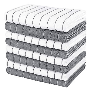 AIDEA Dish Towels-8Pack, 18”x26”, Super Soft and Absorbent, Multi-Purpose Microfiber Kitchen Towels for Home, Kitchen-Grey/White