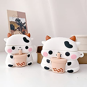 HENJI Case for Airpods 3rd Generation 2021 New, 3D Silicone Cute Cool Fun Cartoon Kawaii Fashion Boba Tea Cover with Keychain for Kids Teens Boys Girls (Boba Tea Cow)