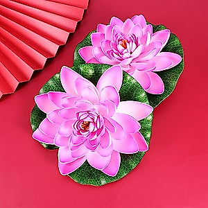 Lotus Flower 6pcs Floating Lotus Flowers Artificial Plastic Lotus Flower with Water Lily Pads Fake Plant Flower Aquarium Garden Water Pond Decoration Pink Pool Lilly Pad