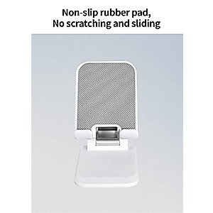 Ｓｍｈａｗｋ Cell Phone Stand, Angle Height Adjustable Cell Phone Holder with Silicon Pad for Desk Fully Forldable Mobile Phone Holder Compatible with All Mobile Phones, (White)