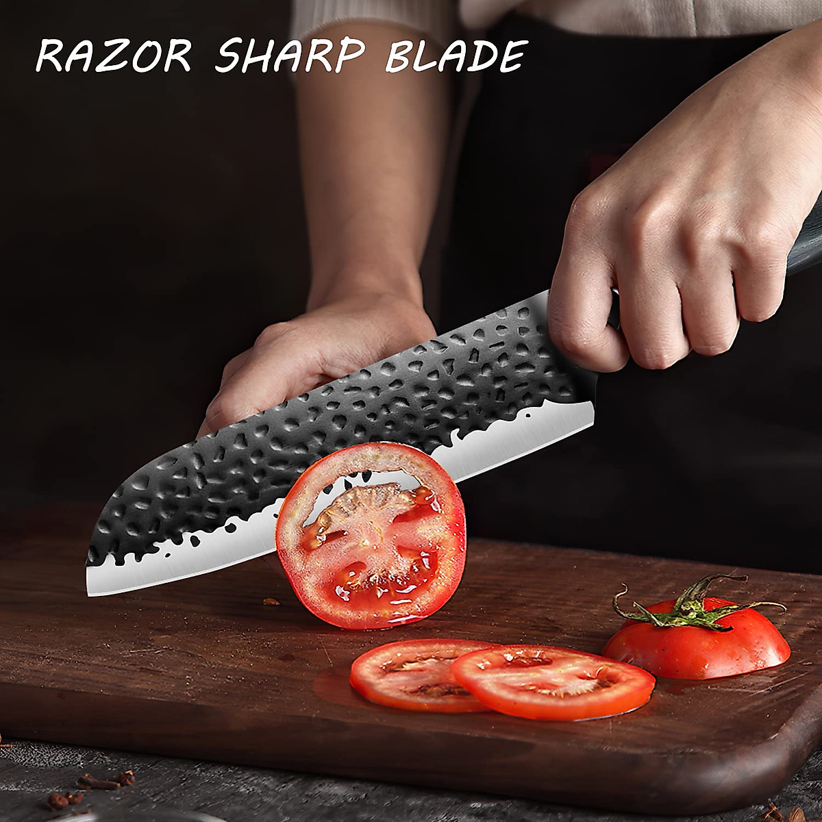 Dfito 5 Pieces Chef Knife Set, Hand Forged Japanese Knife Set with Gift Box, Ultra Sharp Professional Knife Set, High Carbon Stainless Steel with Pakkawood Handle for Home Kitchen Restaurant