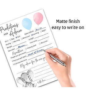 GENDER REVEAL Prediction and Advice Cards - Pack of 25 - Elephant Blue or Pink Baby Shower Games, New Parents, Mom & Dad to be, Mommy & Daddy Message, Coed Shower Activity Keepsake Book G510-PDAV