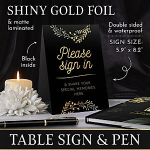 Elegant Black Funeral Guest Book, 10 x 8 Inches 120 Pages Guest Book for Funeral, 360 Entries Guest Book for Funeral and Memory, Memorial Service Guest Book with Pen and Sign, Memorial Guest Book