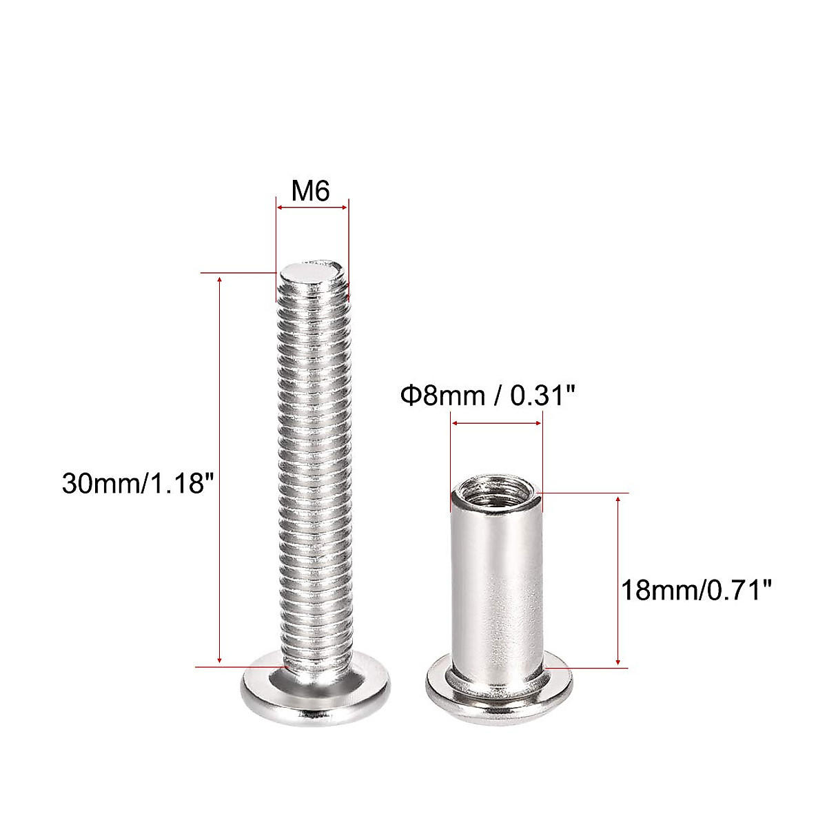 uxcell Screw Post Fit for 5/16"(8mm) Hole Dia, Male M6x30mm Belt Buckle Binding Bolts Leather Fastener Carbon Steel 10 Sets