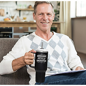 BETHEGIFT Gifts for Dad from Awesome Daughter - Dad Gifts from Daughter - Birthday Gifts for Dad from Daughter - Funny Cool Gifts for Dad - Dad Tumbler 40oz with Handle, Black