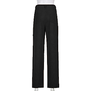 Bravetoshop Women's Wide Leg Pants Regular Fit Casual High Waist Floor Length Trousers Y2K Fashion Streetwear (Black,XL)