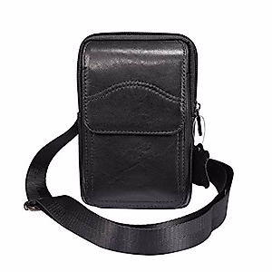 Genuine Leather Cell Phone Belt Holster Waist Bag Crossbody Purse Travel Bag for Galaxy S20+ S10 Plus,A30s,A10s,A50,Note9,Note 8, Google Pixel 4 XL,Xiaomi Mi 9T, Redmi 8A,OnePlus 7T,BLU Vivo XL5-Black