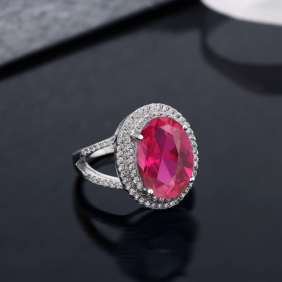 Gem Stone King 925 Sterling Silver 14X10MM Oval Gemstone Birthstone Ring For Women | Wedding Engagement Anniversary Promise Ring For Women | Available In Size 5, 6, 7, 8, 9