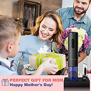 Secura Electric Wine Opener, Automatic Electric Wine Bottle Corkscrew Opener with Foil Cutter, Rechargeable (Black)