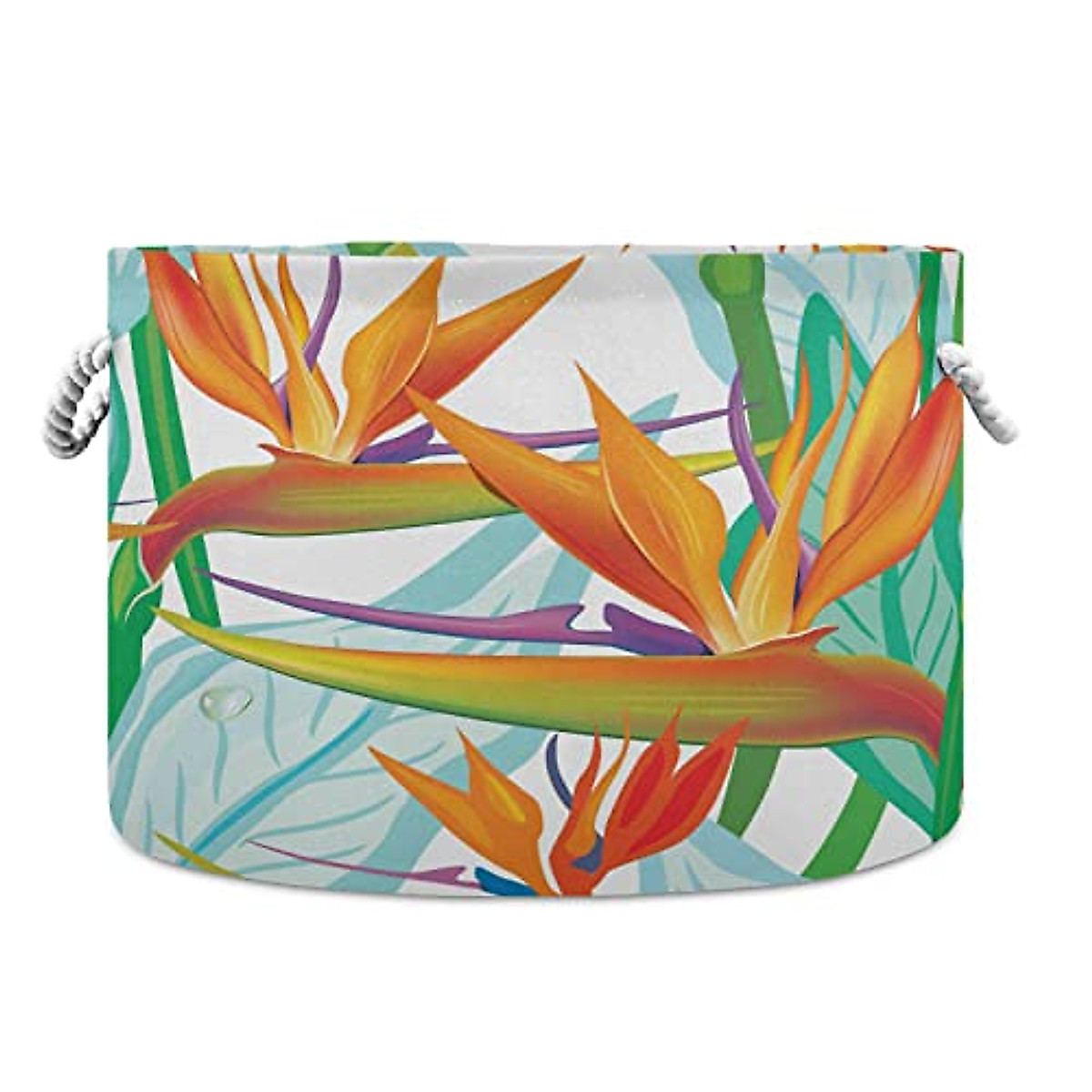 Kigai Cotton Rope Basket Birds Of Paradise Flower Collapsible Baby Laundry Basket with handles Blanket Basket Kids Toy Storage Basket for Shelf Organizer Home Decor