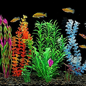 MyLifeUNIT Artificial Fish Tank Plants, 10 Pack Plastic Aquarium Plants Decorations