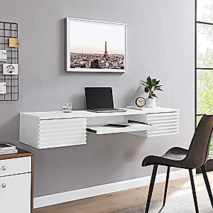 Modway Render 60" Mid-Century Modern Wall-Mount Office Desk in White