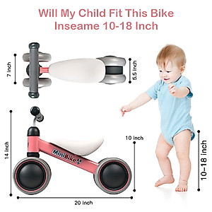 Baby Balance Bike Toys for 1 Year Old Boy Girl Gifts, 10-24 Month Toddler Balance Bike with 4 Silence Wheels, No Pedal Toddler First Bike, First Birthday Gifts Christmas for Boys and Girls (Pink)
