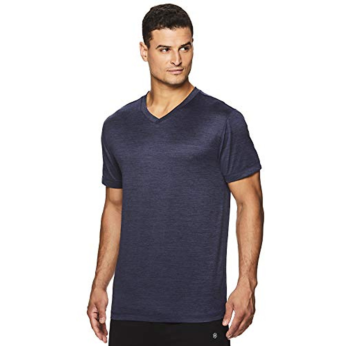Gaiam Men's Everyday Basic V Neck T Shirt - Short Sleeve Yoga & Workout Top - Everyday Navy Heather, Medium