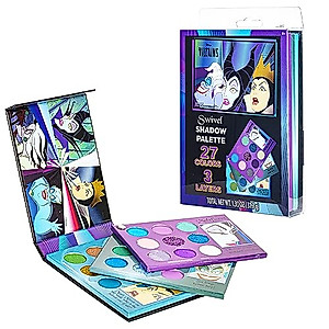 Townley Girl Disney Villians Water Based 27-Well Eyeshadow Swivel Palette, Shimmery and Opaque Colors, Pigmented Blendable, Long-lasting Colors, Ages 3 and Up
