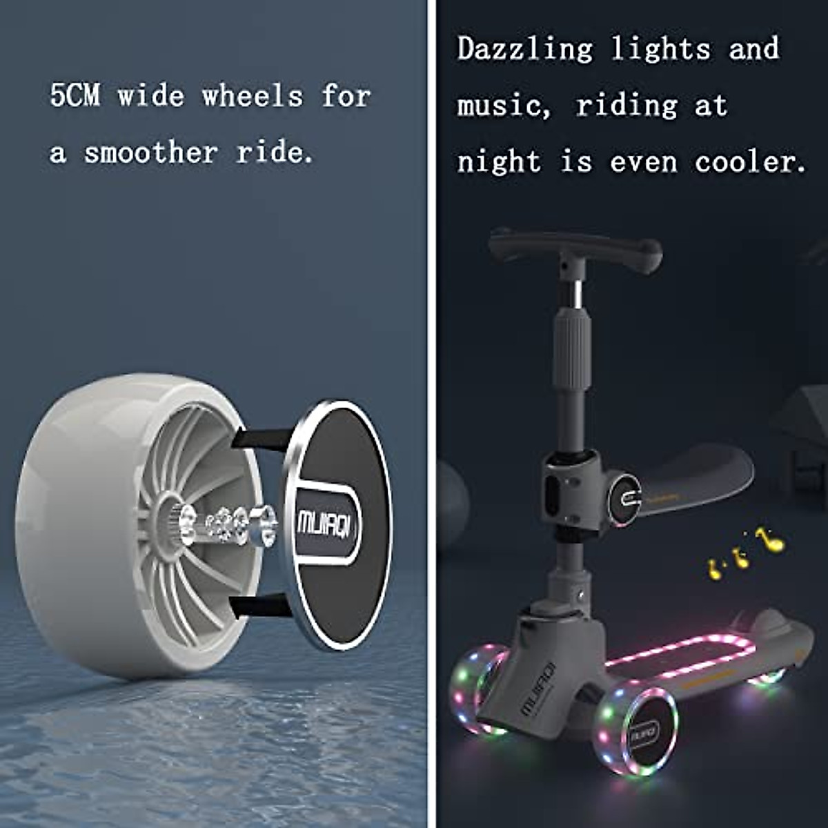 Scooter for Kids, Child Toddlers Toy, 3 Wheel Foldable Kick Scooters with Adjustable Height, Anti-Slip Deck, Flashing Wheel Lights, for Boys Girls Ages 2-12 Years Old (Blue (with seat))