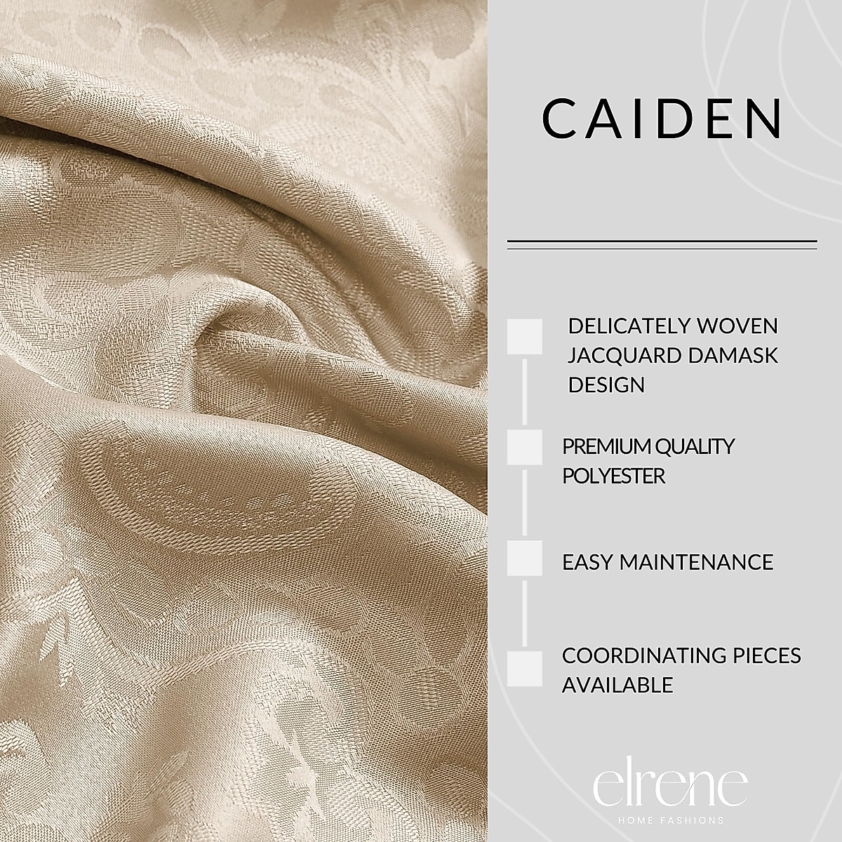 Elrene Home Fashions Caiden Elegance Damask Waterproof, Stain & Wrinkle Resistant Fabric Tablecloth, 60" x 84" Oval, Taupe