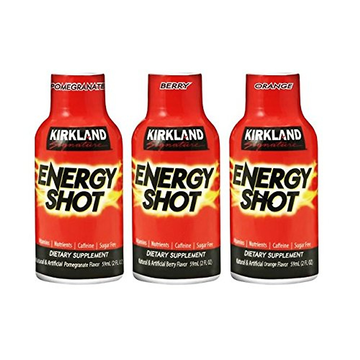 Kirkland Signature Energy Shot (48 Count), "24 Berry, 12 Pomegranate, & 12 Orange, 2 Fl Oz each, 48 Count (Pack of 1)