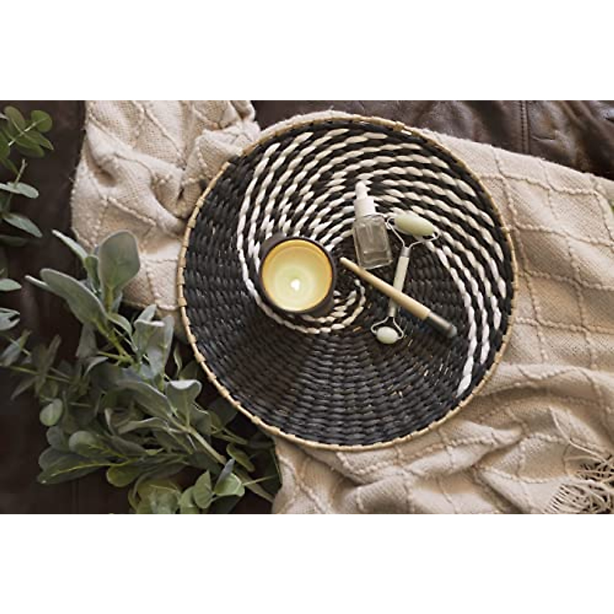 Outer Woods Boho Wall Decor Wicker Baskets | Decorative African Woven Rattan Seagrass Hanging Basket for Home | Small and Large Boho Home Round Flat Art Plates Set of 3 | Unique Handmade Boho Basket