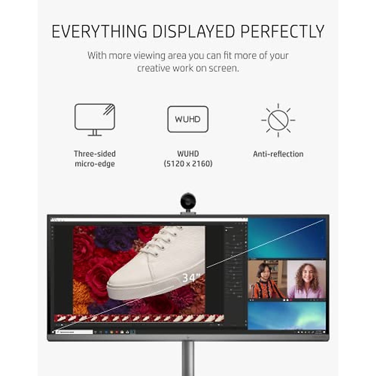 HP Envy 34” All-in-One Desktop, NVIDIA GeForce RTX 3060, 11th Gen Intel Core i7-11700 Processor, 32 GB RAM, 1 TB SSD, WUHD IPS Display, Windows 11 Home, Detachable Magnetic Camera (34-c0050, 2021)