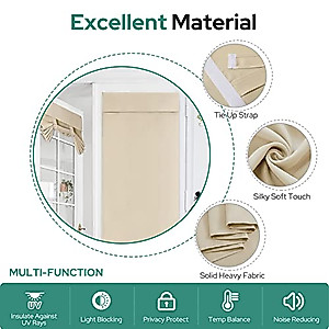 HOMEIDEAS Blackout French Door Curtains for Door Window, Privacy Curtains Set of 2, Covering for Glass Window, Thermal Insulated Shades with Tie Up, 26 X 68 Inch, Beige